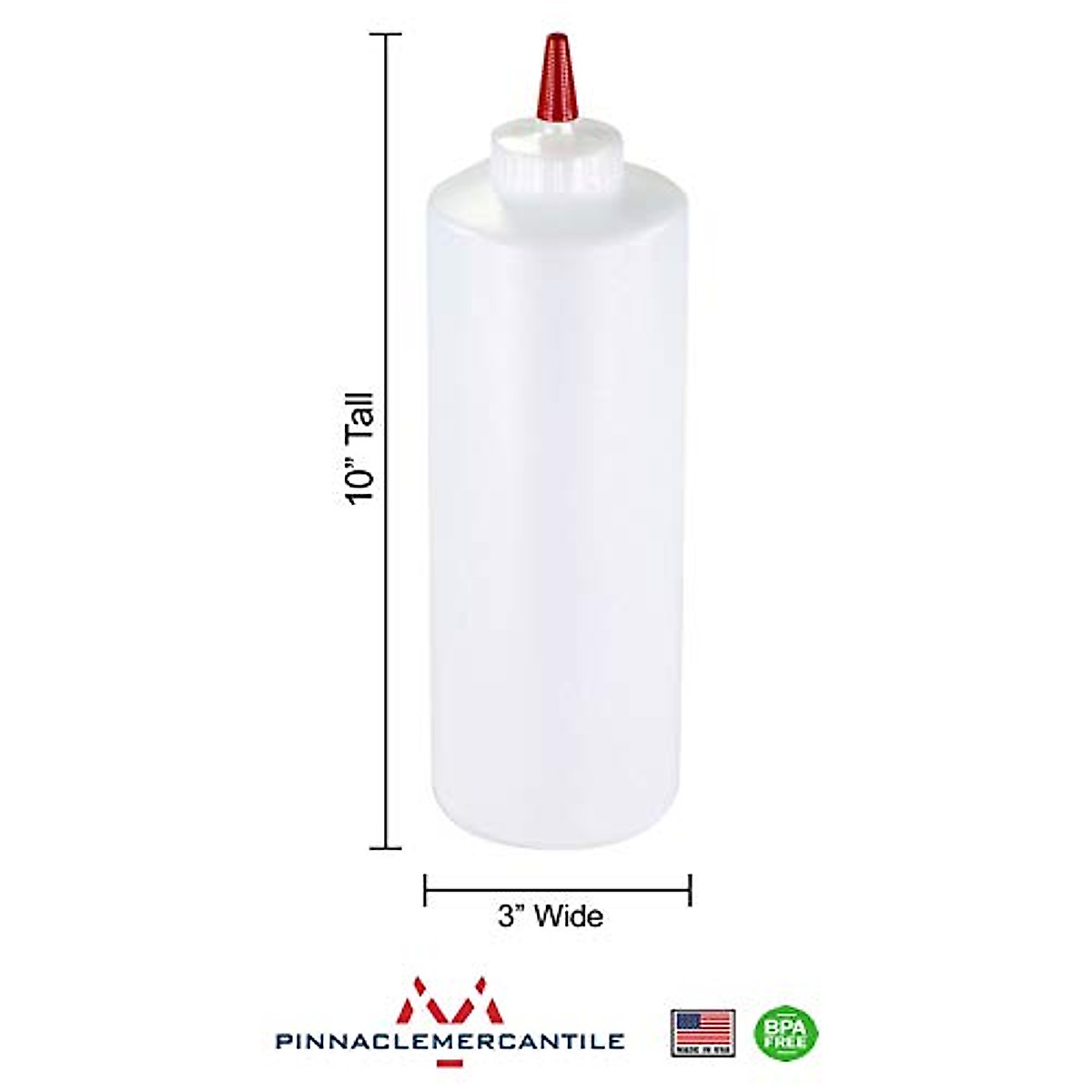 Pinnacle Mercantile Plastic Condiment Squeeze Bottles with Red Tip Cap 32-ounce Set of 4