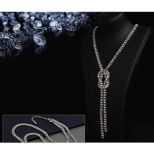 Cathercing Crystal Knot Pendant Long Necklace for Women Sweater Chain Statement Necklace Choker Adjustable Elegant Jewelry Rhinestone Accessories Dressy Collocation Winter Evening Party Wedding