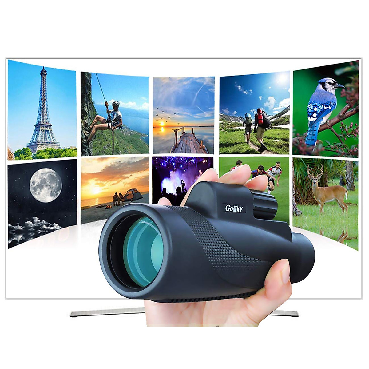 Gosky 12X50 High Power Prism Monocular Smartphone Holder and Handheld Tripod Kit- Waterproof/Fog-Proof/Shockproof Grip Scope -for Hiking,Hunting,Climbing,Birdwatching Watching Wildlife and Scenery