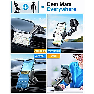 VANMASS [Latest Model] Car Phone Holder Mount, Dashboard Phone Holder Universal Powerful Suction Cup Mount, Dash Windshield Air Vent Truck Stand Compatible with All Phones Black