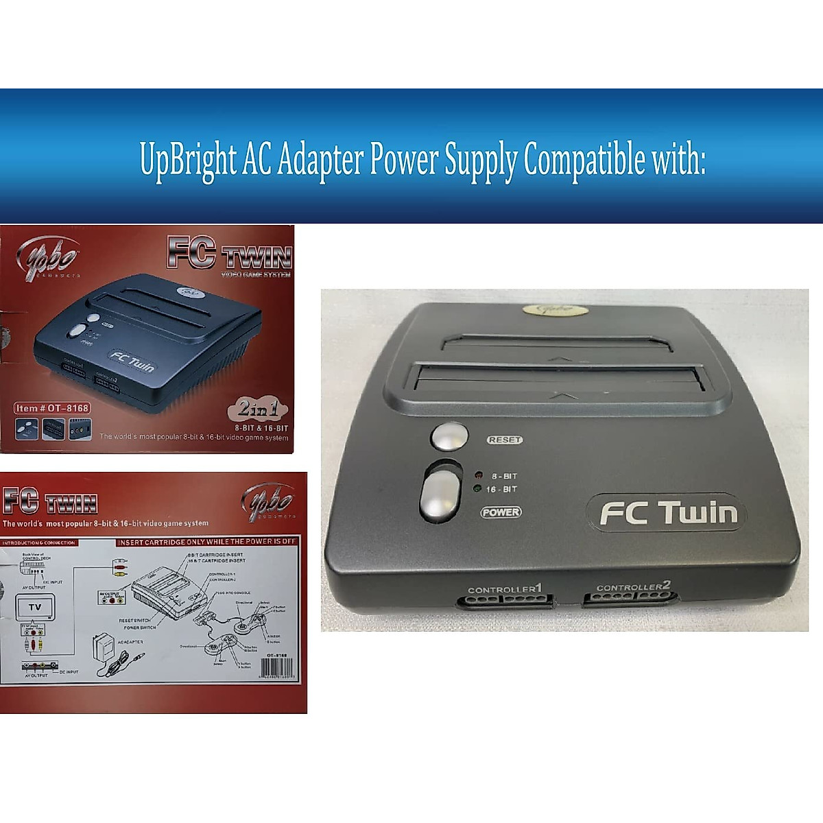UpBright 10V AC/DC Adapter Compatible with Yobo Gameware FC Twin FCTwin Launch Edition Charcoal Game Console Item OT-8168 OT8168 Model FD41UD-10-600 FD41UD-10600 10VDC 600mA Power Supply Cord Charger