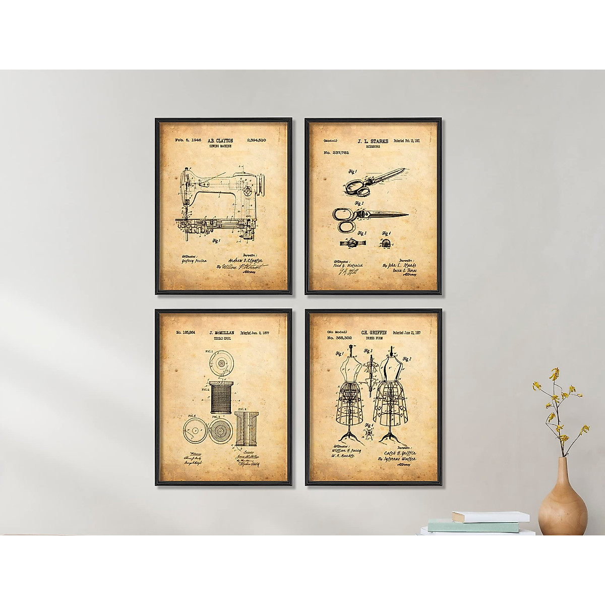 Sewing Patent Poster Set Sewing Room Art Craft Room Decor Sewing Machine Dressform Mannequin Seamstress Wall Decor Sewing Room Artworks Tailors Wall Art Gift For Sewer 8x10 Unframed Print Set