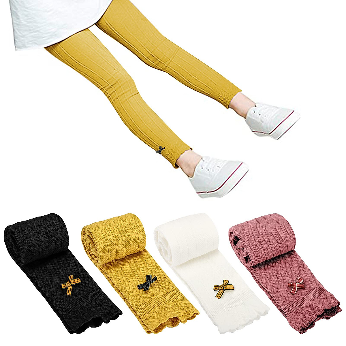 BOOPH 4 Pack Girls Legging Tight Flared Footless Knitted Pant 3-4 Years Multi1