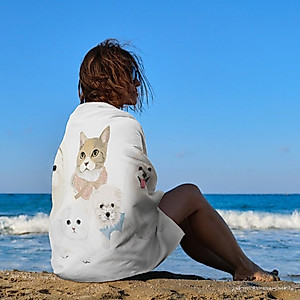 ZHIMI Beach Towels Oversized Pet Party Cute Puppies Cats Hand Bath Towel Pool Towels Microfiber Absorbent Sand Free Quick Dry Towels for Bathroom Gym Camping Women Men 31x51Inch