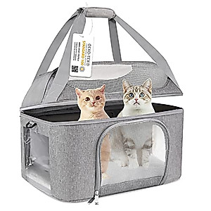 Bejibear Large Cat Carrier for 2 Cats, Oeko-TEX Certified Soft Side Pet Carrier for Cat, Small Dog, Collapsible Travel Small Carrier, TSA Airline Approved Carrier for Large Cats 20 lbs-Gray