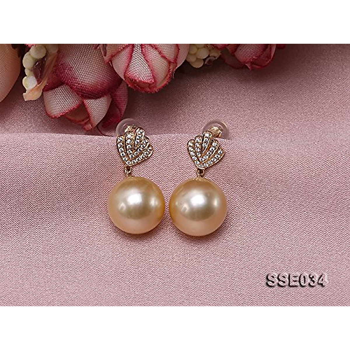 JYX Pearl Classic 14K Gold Earrings AAA Quality Genuine 11mm Round Golden South Sea Cultured Pearl Drop Earrings for Women