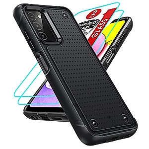 LeYi for Samsung Galaxy-A03S Phone Case: Samsung AO3S Phone Case with [2 Pack] Tempered Glass Screen Protectors, Dual Layer Hard PC Textured Back Soft Bumper Case for Samsung A03S (Not Fit A03), Black