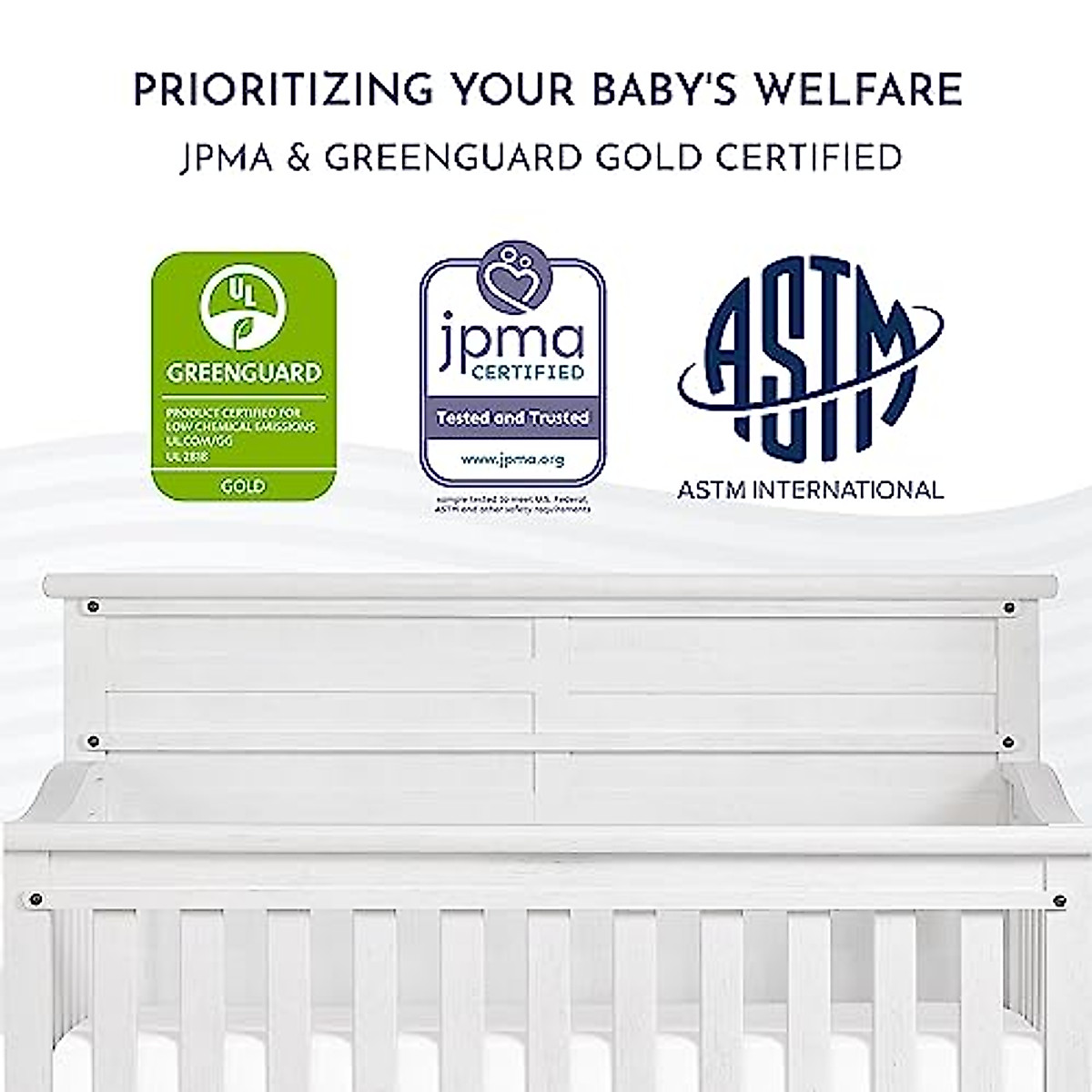 Evolur Andorra 5-in-1 Convertible Crib in Weathered White, Greenguard Gold and JPMA Certified, Made of Hardwood, Easy to Assemble, Wooden Nursery Furniture