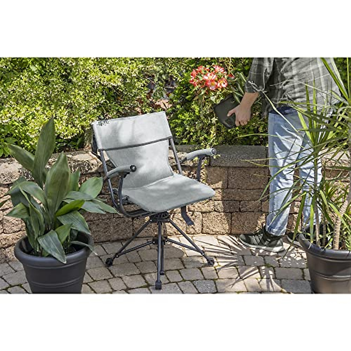 Zenithen Outdoor 360 Degree Portable Lawn Swivel Camping Bag Chair w/Arms, Smoke Grey