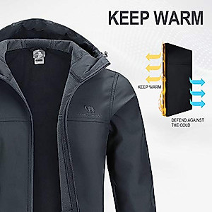 CAMEL CROWN Softshell Jacket Men Hooded Fleece Lined Outdoor Jackets Windproof Water Resistant for Hiking Casual Work Grey M