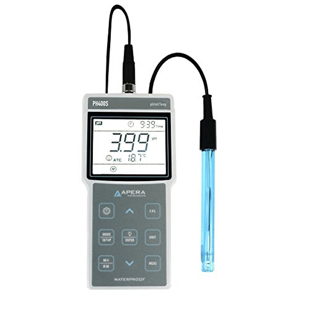 Apera Instruments AI421 PH400S Portable Ph Meter Kit, 0.01 Ph Accuracy, -2.00 to 19.99 pH Range, GLP Data Management (500 Groups of Data Storage), USB Data Output, 1.3" Height, 3.4" Wide, 7" Length