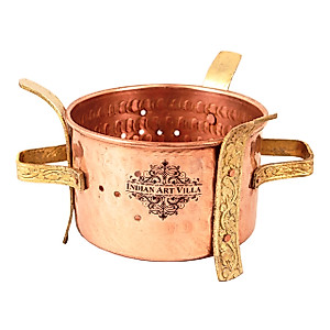 Indian Art Villa Pure Copper Angithi/Sigdi with Brass Handles & Stand, Food Warmer for Home, Hotel & Restaurant, Width- 4.5 inches