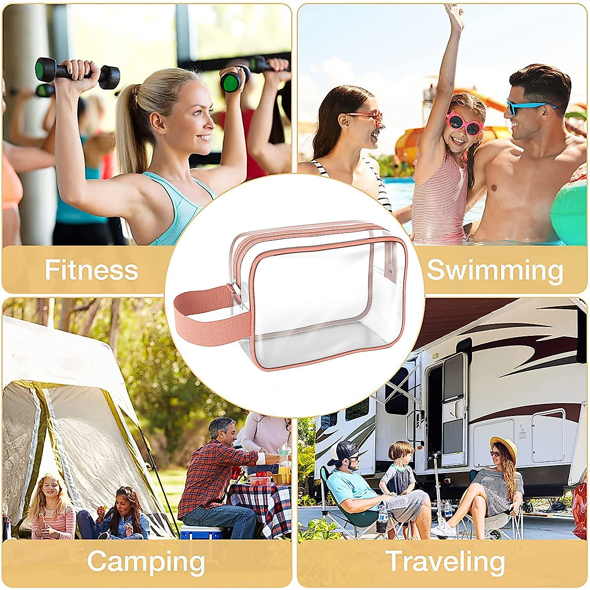 Axe Sickle 4 Pack Clear Cosmetics Bag Waterproof Plastic Organizer Bag with Zipper Portable Clear Makeup Cosmetic Bag for Travel Bathroom Toiletry Organizer