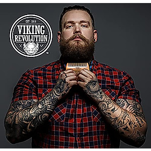 Wooden Beard Comb & Case, Dual Action Fine & Coarse Teeth, Perfect for use with Balms and Oils, Top Pocket Comb for Beards & Mustaches by Viking Revolution