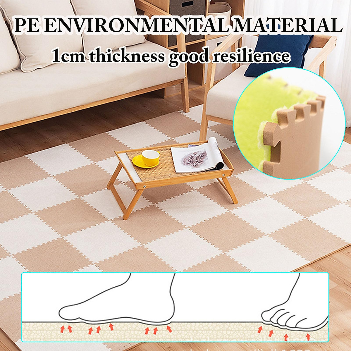 20 Pcs 12x12in Interlocking Foam Puzzle Carpet Tiles,Thick Design Non-Slip Shaggy Square Area Rug Easy to Put Together and Clean Texture Play Ground Mats(Color:Coffee+White)