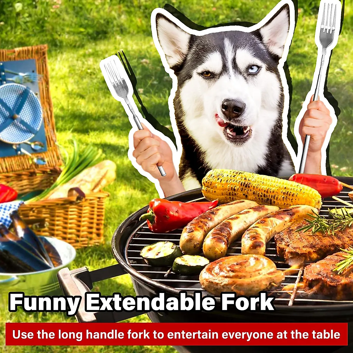 Chazcool Extendable Fork, Telescoping Fork, Extended Fork, Stainless Steel Retractable Fork, Fork Extender Long Fork, Extending Fork for Eating Dinner Fruit Dessert BBQ 8.7 to 25.4 Inch (1 pcs)