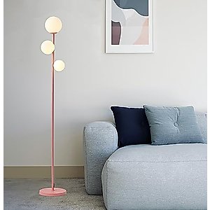 Fiqevs Pink Floor Lamp with Sphere Frosted Glass Shade, 3 Globe Mid Century Modern Floor Lamp with Three 3000K LED Bulbs, Cute LED Tall Standing Lamp for Living Room, Girls Room, Bedroom