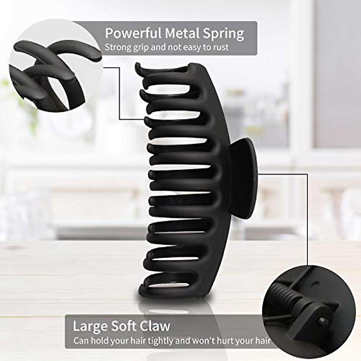 2PCS Black Hair Claw Clips, 4.3 inch Large Matte Black Hair Claws, Fashion Hair Barrettes for Women, Strong Hold Hair Accessories for Girls Thick Long Heavy Hair