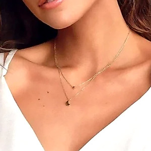 Jewelry Affairs 10K Yellow Gold Moon And Star Layered Pendant Necklace, 17"