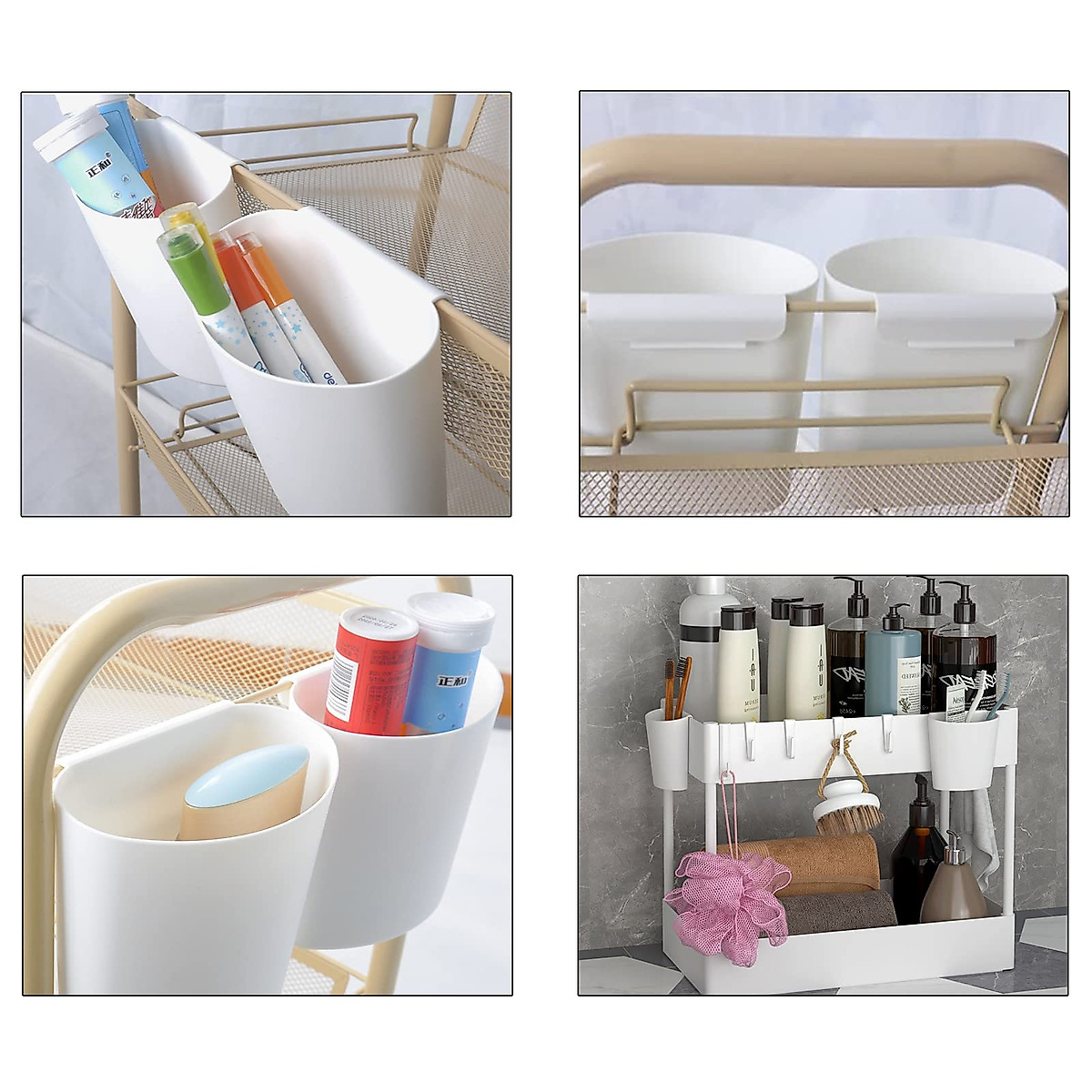 JAKAGO 6-Pack Little Hanging Bucket - Hanging Cup Holder for Rolling Cart Shelf Wall Storage Box for Kitchen Living Room Bathroom Desktop Cleaning Trash Can(Black)