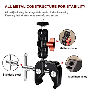 Lanxire Super Clamp Camera Mount with Double Ball Head Adapter - Compatible with Canon Nikon DSLR, Gopro, LED Lights, Ronin-M/MX, Freefly MOVI - 360° Rotation - 1/4"-20 & 3/8"-16 Threaded Holes