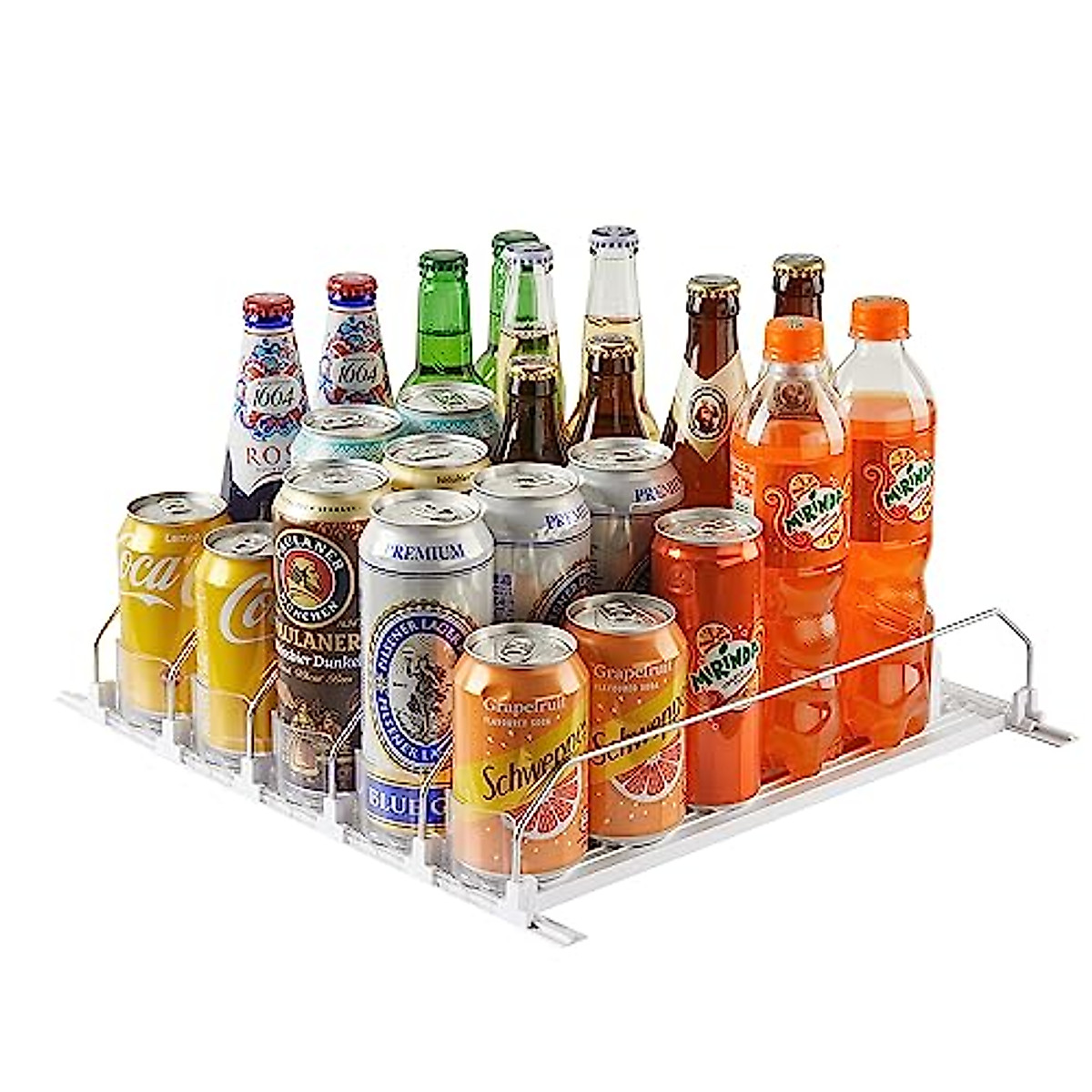 Soda Can Dispenser for Refrigerator, Width Adjustable Self-Pushin Soda Can Organizer, Beer Pop Can Water Bottle Storage for Fridge, Pantry, Kitchen (5 Rows, White)