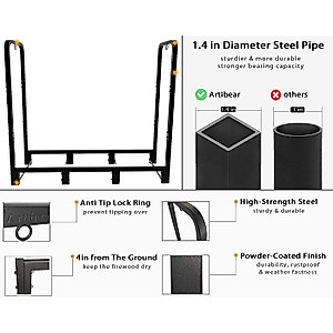 Artibear 4ft Heavy Duty Upgraded Outdoor Firewood Rack With Wood Holder Cover For Indoor Storage Log