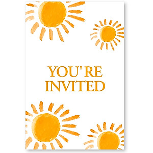 Cute Sunshine First Trip Around the Sun 1st Birthday Party Invitations with Envelopes Set of 20 Boho Sun 1 Year Old First Birthday Party Invites