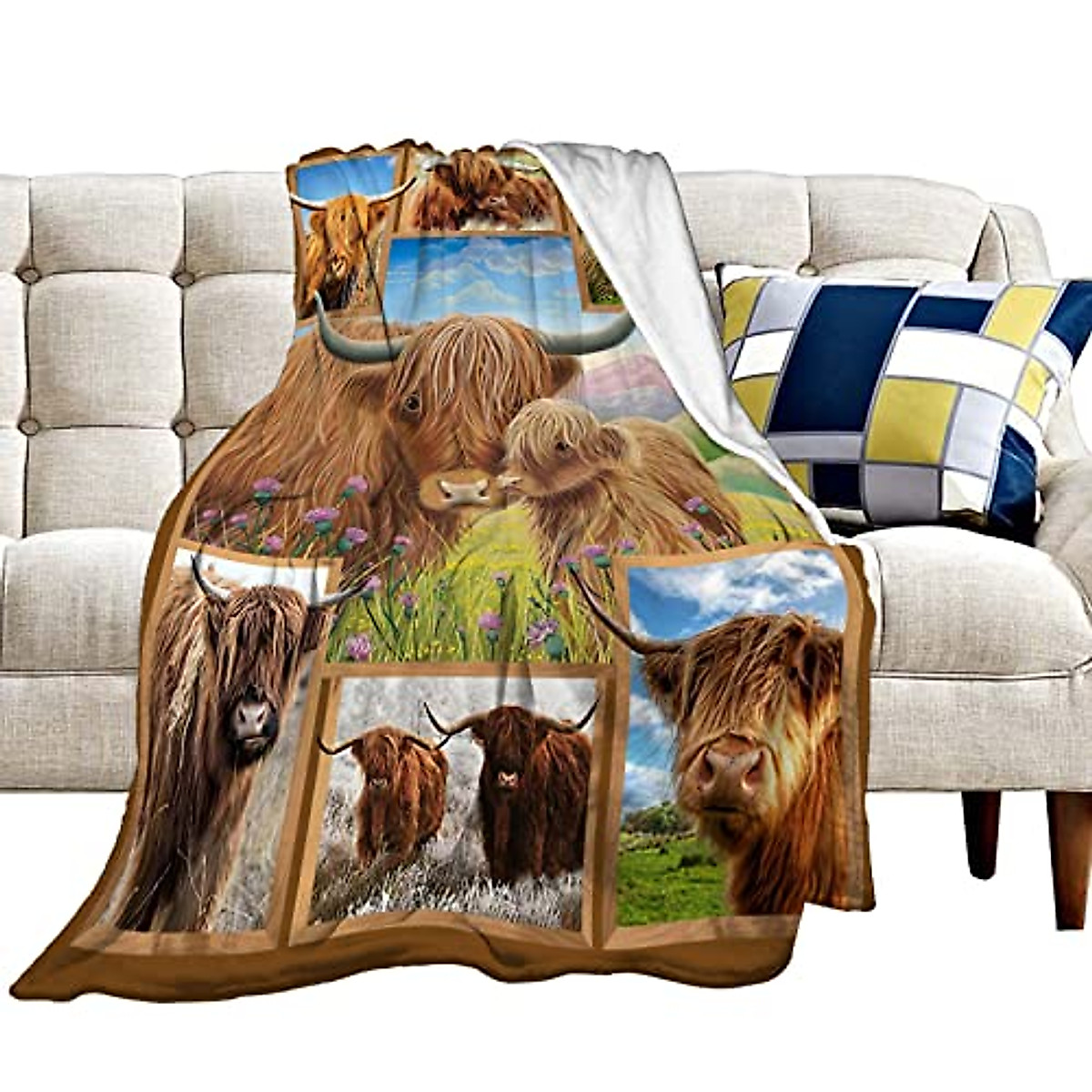 Highland Cow Blanket Farm Cow Decor Animal Throw Blanket Highland Cow Gifts for Women Super Warm Soft Plush Lightweight Fleece Flannel Blanket Winter Couch Sofa Bedding Blanket for Kids Adults 40"x50"