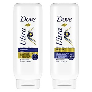 Dove Ultra Intensive Repair Concentrate Shampoo And Conditioner For Damaged Hair Repairs And Protects In 30 Seconds, 2X More Washes, Combo Pack, 20 fl oz (Pack of 2)