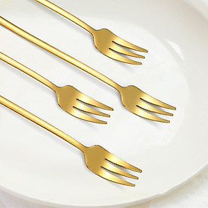 A · HOUSEWARE Dessert Forks Gold Christmas Silverware Set Stainless Steel Flatware Small 6 Pieces Appetizer Utensils With Xmas Charms Handle for Festival Parties and Everyday Use
