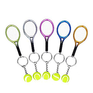 X Hot Popcorn 5 Color Mini Tennis Racket with Ball Keychain Key Ring