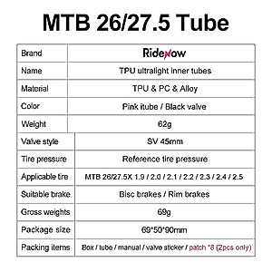 2 Pack Ultralight TPU Bike Inner Tube Mountain Bicycle Tire 26/27.5'' Compatible with 26/27.5 x 1.9/2.0/2.1/2.2/2.3/2.4/2.5 Valve Length French 45mm for MTB (Include 8 PCS Bike Inner Tire Patch)