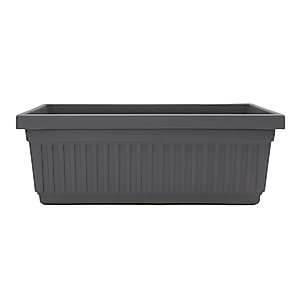 The HC Companies 30 Inch Venetian Rectangular Window Planter Box - Lightweight Plastic Indoor Outdoor Plant Pot with Drainage for Windowsill, Herbs, Flowers, Warm Gray
