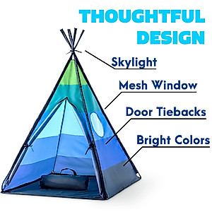 USA Toyz Happy Hut Teepee Tent for Kids - Indoor Pop Up Playhouse Tent for Boys, Girls, Toddler with Portable Storage Bag (Blue)