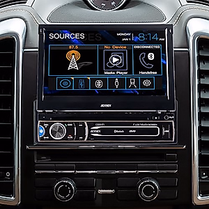 JENSEN CDR171 7 inch AM/FM Motorized Flip Out LED Media Touch Screen Single Din Car Stereo Radio | CD & DVD Player | Push to Talk Assistant | Bluetooth | Backup Camera Input | USB and 3.5mm AUX Inputs