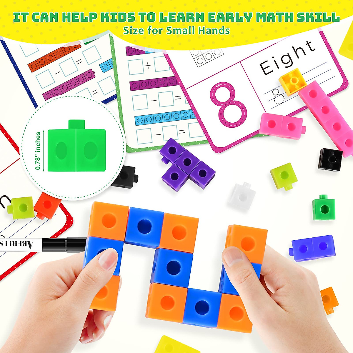 ABERLLS Alphabet Learning Toy for Kids Math Cubes Manipulatives with Activity Cards, Number Blocks Counting Toys Snap Linking Cube Math Connecting Blocks for Kids Age 5 6 7 8