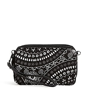 Vera Bradley Women's Cotton All in One Crossbody Purse With RFID Protection, Black Bandana Medallion, One Size