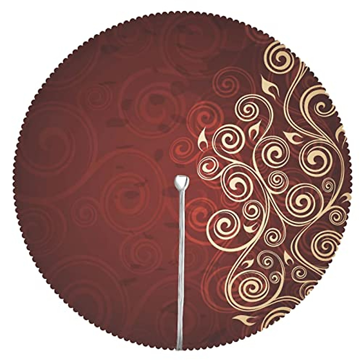 Lirduipu Burgundy Pattern Round Outdoor Tablecloth,Round Tablecloth with Umbrella Hole and Zipper for Patio Garden,Waterproof Spill-Proof,for Outdoor Umbrella Table(52" Round,Cream Ruby)