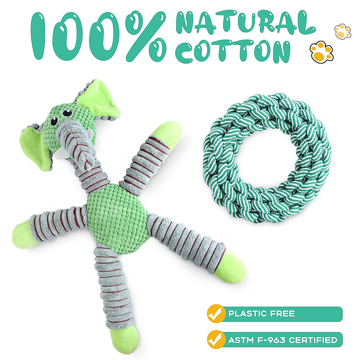 Dog Rope Toys for Large and Medium Aggressive Chewers, Elephant Squeaky Plush Dog Toy, 2 Pack Heavy Duty Dog Rope Toys for Large Breed, Indestructible Dog Chew Toys Tug of War Rope Toy Teeth Cleaning