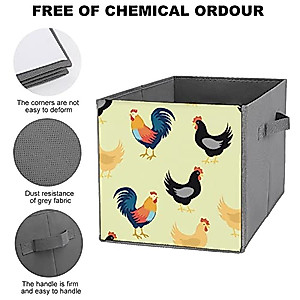 Rooster and Cock Large Cubes Storage Bins Collapsible Canvas Storage Box Closet Organizers for Shelves