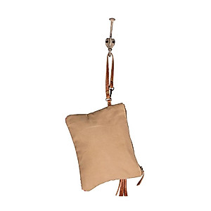 Myra Bags Charismatic Pink Canvas, Rug, Leather & Hairon Pouch Wristlet S-1944