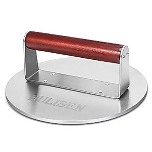 HULISEN Stainless Steel Bacon Press, 8.5-Inch Round Heavy-Duty Grill Press with Wood Handle, Non Stick Large Burger Press, Griddle BBQ Accessories for Steak Weight, Panini Sandwich