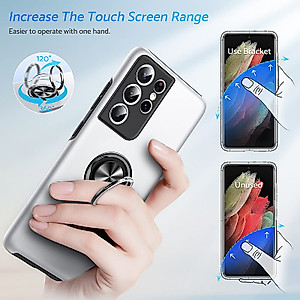 Anqrp Shockproof for Galaxy S21 Ultra Case 5G, [Heat Dissipation] [No Fall-Off Kickstand] 360°Metal Ring Military Grade Protection Phone Case with Samsung Galaxy S21 Ultra 6.8 Inch, Silver