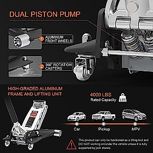 2 Ton (4,000 lb) Hydraulic Low Profile Aluminum Floor Jack Dual Pump,Black