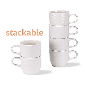 HORLIMER 10 oz Ceramic Coffee Mug Set of 6, White Coffee Cups with Handle for Tea, Latte, Cocoa, Milk, Cappuccino