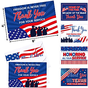 Fancy Land Veterans Day Thank You Cards Thank You for Your Service Military Appreciation Greeting Card with Envelope Stickers for Patriotic Memorial Independence Day 24 Pcs