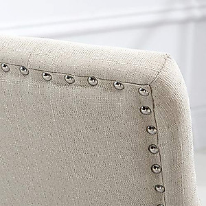 Ansley&HosHo 4 Dining Chair with Arms Modern Tufted Upholstered Accent Chair Dining Set Solid Wood Legs Living Room Armchair Side Chair for Home Kitchen Dining Receiving Restaurant Nailed Trim, Beige