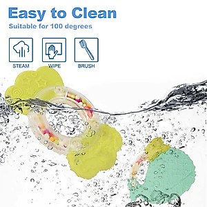 Baby Rattle Teething Toys for Babies 0-6-12 Months 10Pcs, Early Educational Infant Toys Gift Set for Boy Girl 3-6 Months, Newborn Sensory Toys Teether, Grab Shaker, Tummy Time Rattle with Storage Box