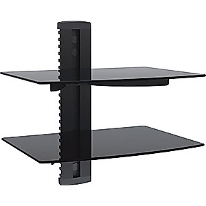 MANZOO Floating Shelves Wall Mounted Shelf with Strengthened Tempered Glass for DVD Players/Cable Boxes/Games Consoles/Tv Accessories, 2 Shelves, Black Glass Shelves